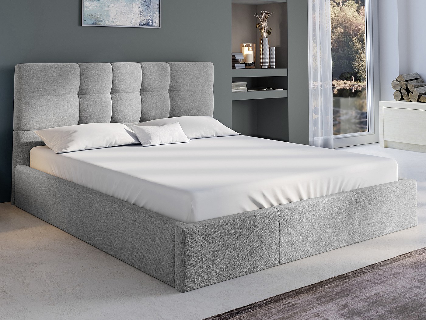 Bed met opbergruimte 140 x 190 cm van grijze stof - ELIAVA