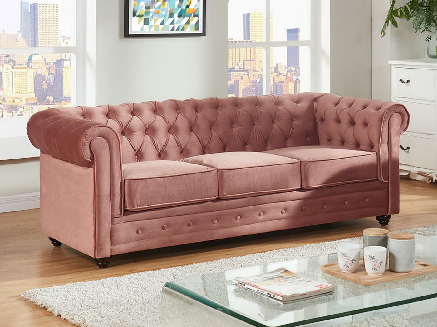 Samt Sofa Rosa