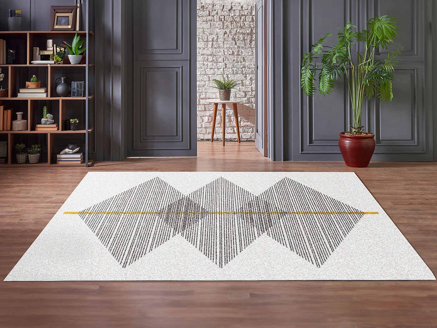 Geometrisch tapijt - 160 x 230 cm - Wit en grijs - NIMIRIA