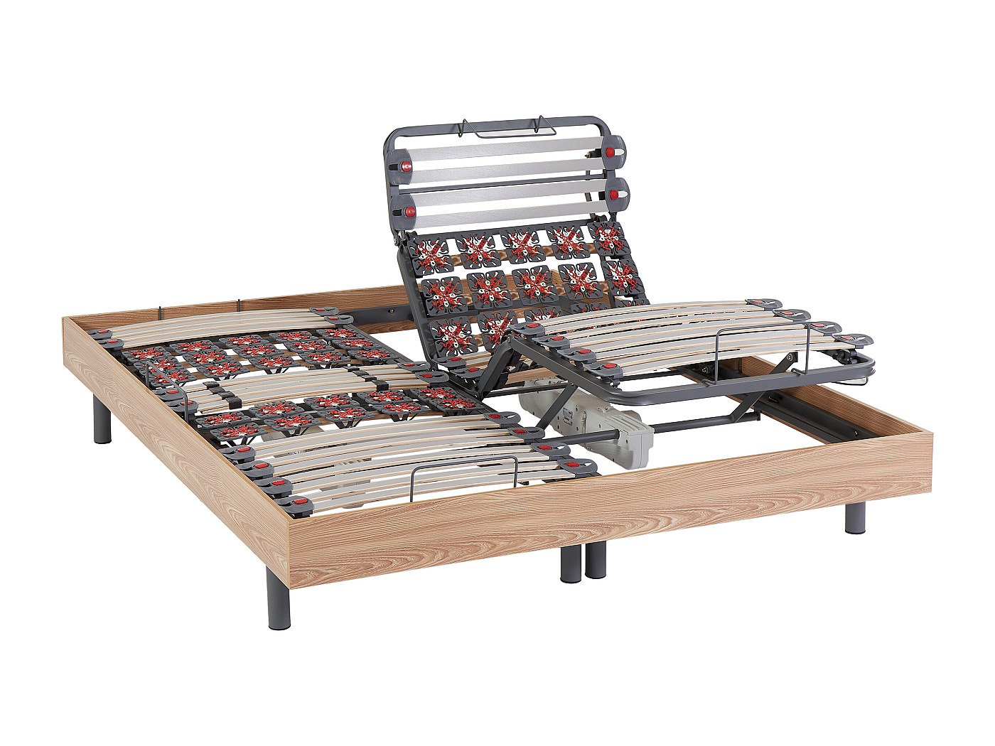 Sommier relaxation lattes plots OKIN chêne taupe - 2 x 80 x 200 cm