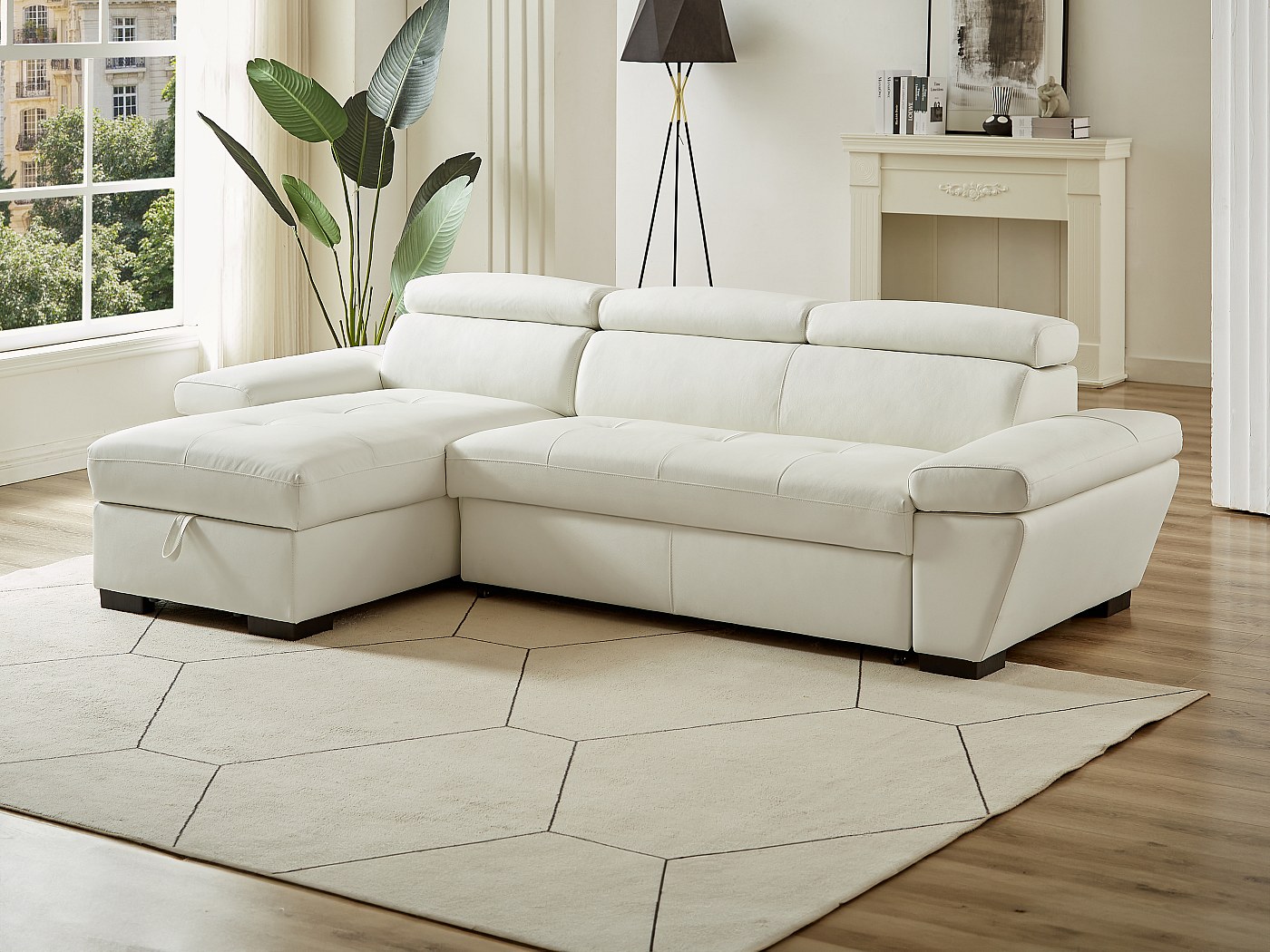 Divano letto con angolo a sinistra bimateriale bianco JONOVA