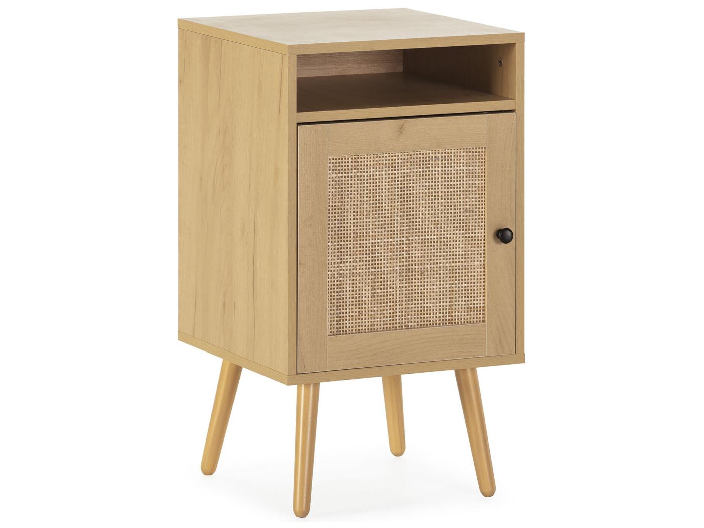Nachtkastje Bella 1 Deur Eiken Kleur, Natuurlijk Rotan Nachtkastje Bella 1 Deur Eiken Kleur, Natuurlijk Rotan