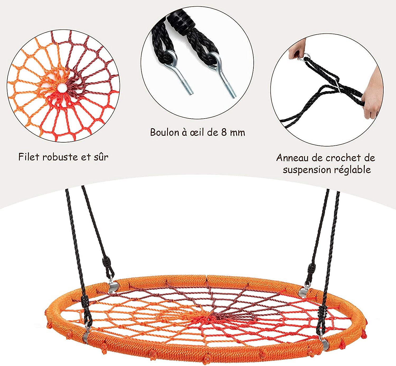Balançoire nid d’oiseau rond ø 100cm corde réglable 100-160cm ...