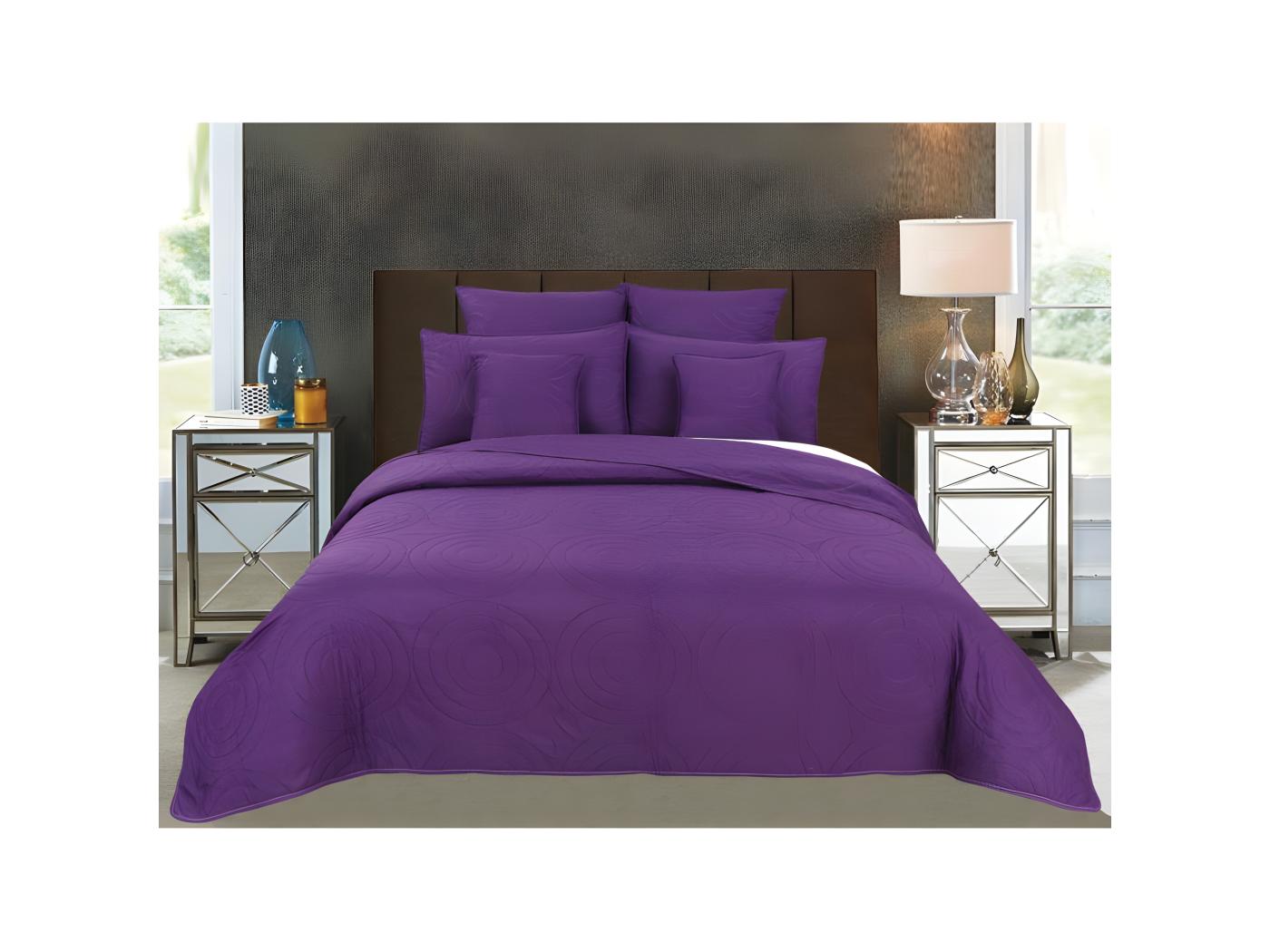 Couvre Lit Boutis 7 Pièces Uni Piquage Circle Prune