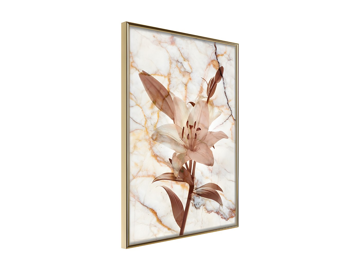 Affiche Murale Encadrée "Lily on Marble Background" 40 x 60 cm Or