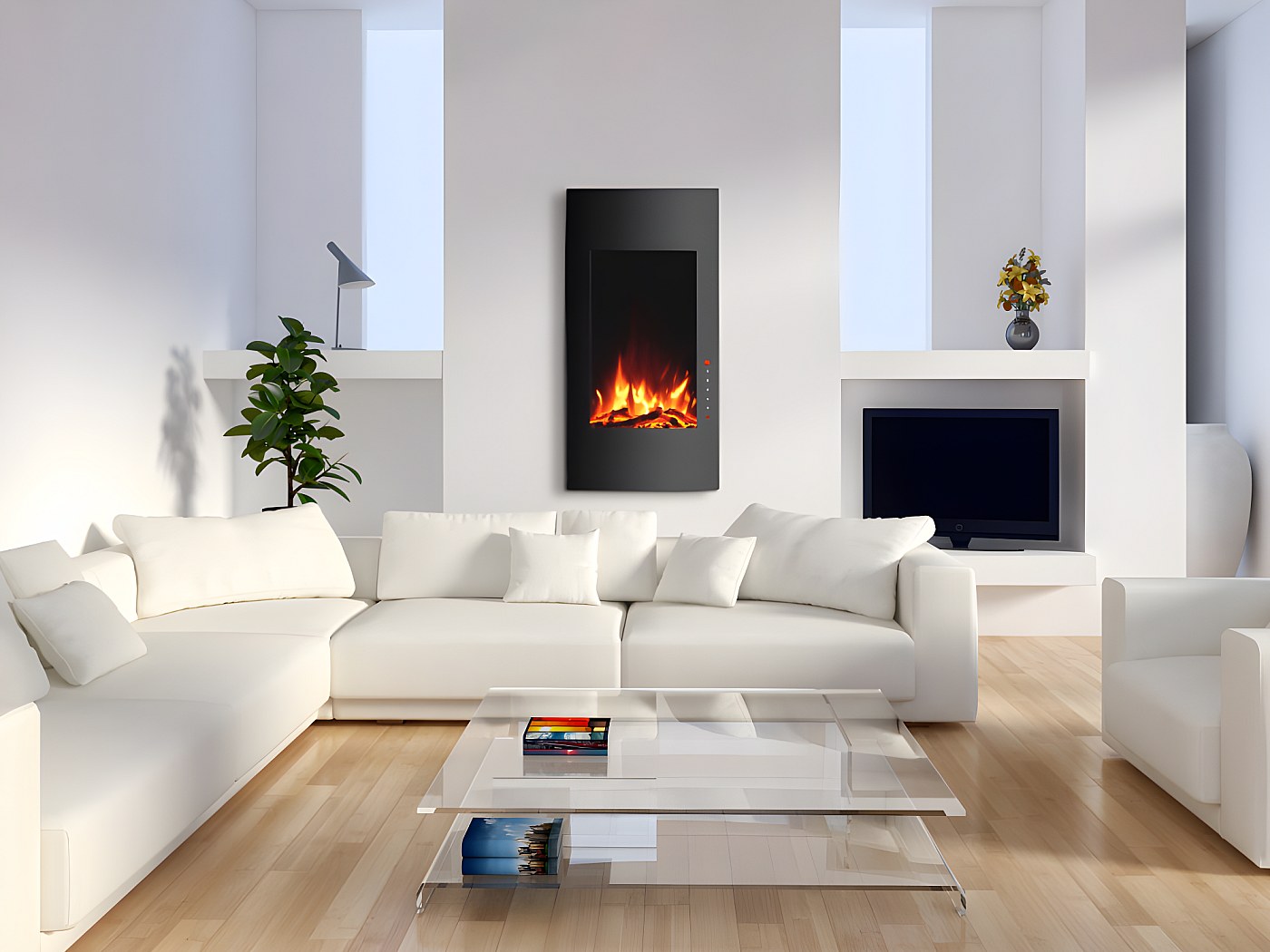 Chimenea eléctrica curva VULCANO L.41xAn.13xAlt.81cm Negra