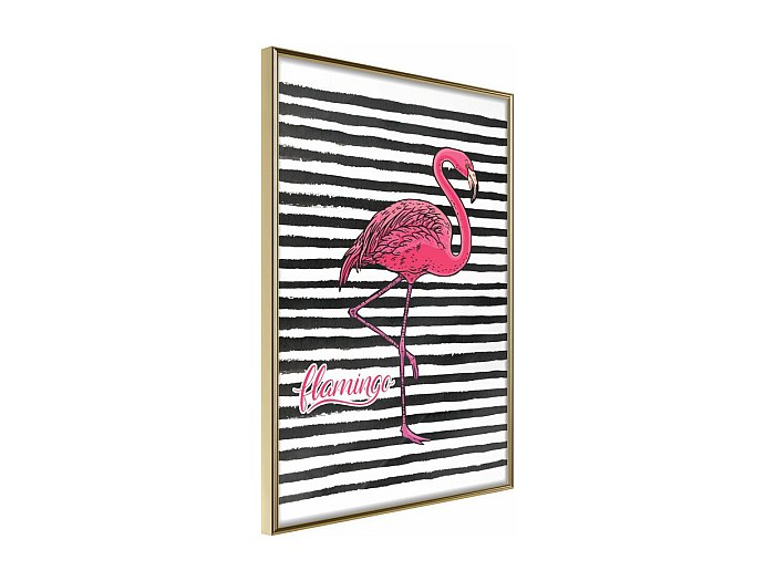 Affiche Murale Encadrée "Flamingo on Striped Background" 20 x 30 cm Or