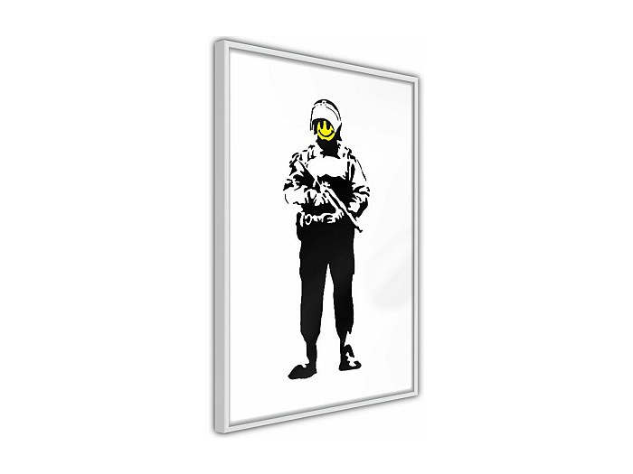 Affiche Murale Encadrée "Banksy Smiling Copper" 40 x 60 cm Blanc