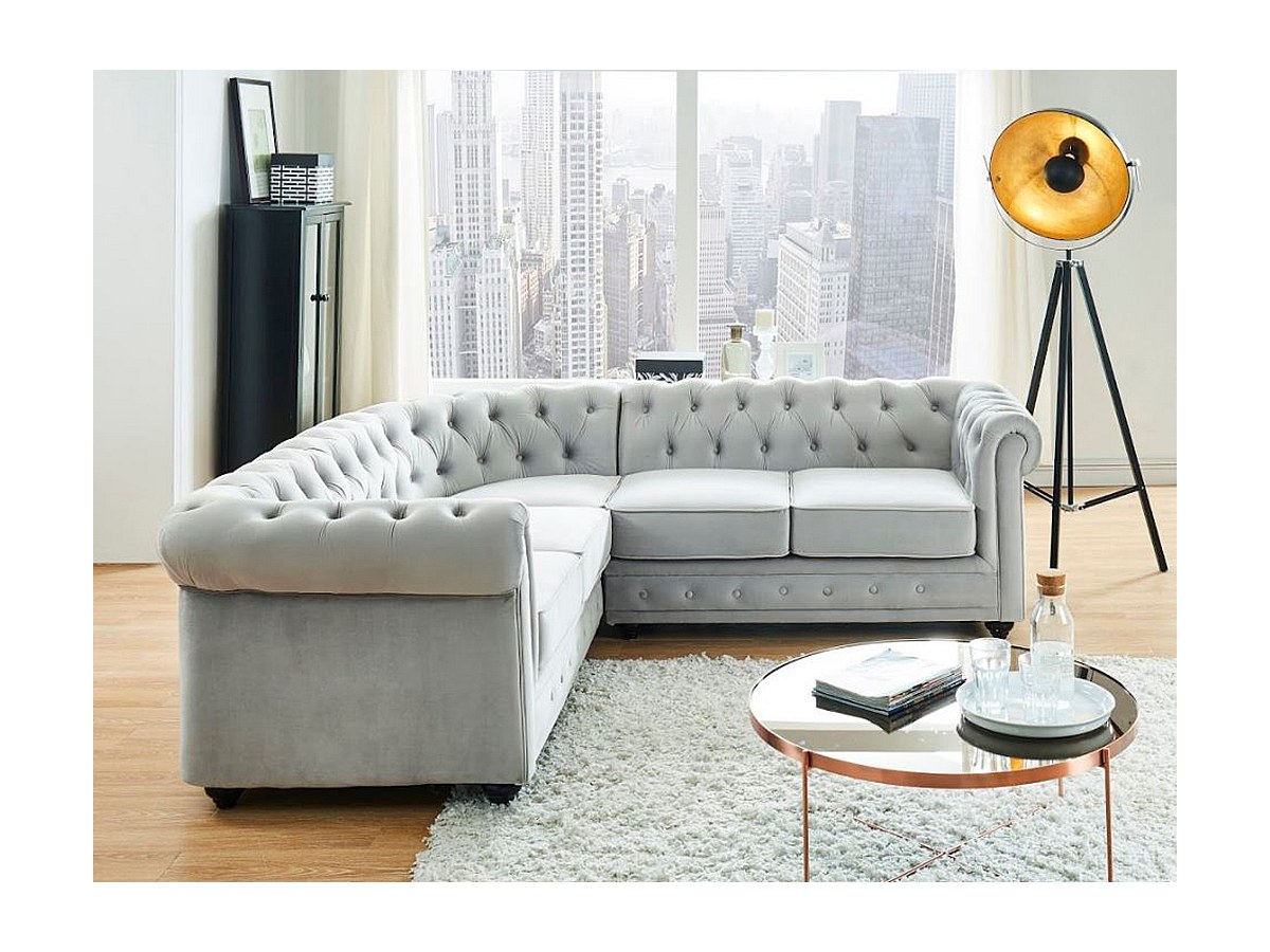 Divano angolare - CHESTERFIELD - Grigio argento - Velluto