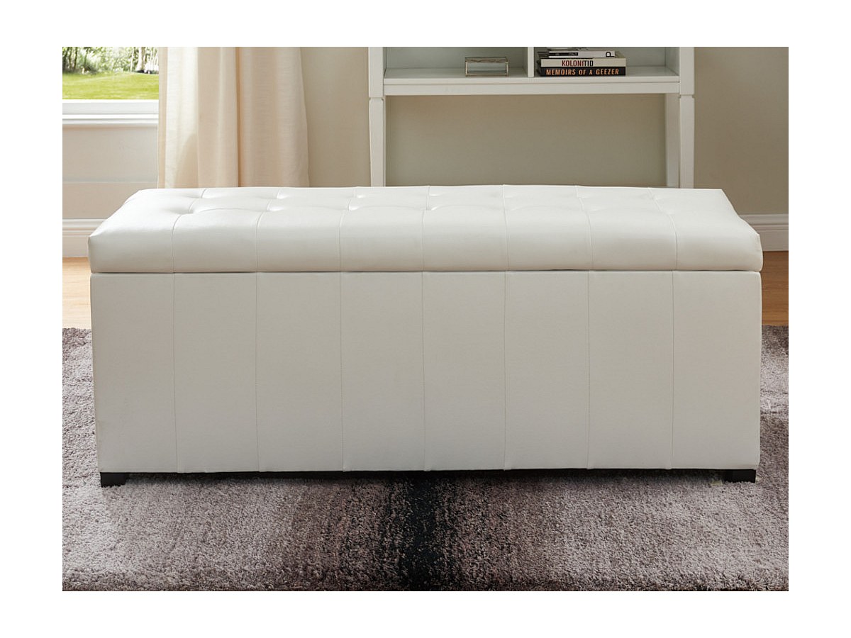 Bankje voor voeteinde bed met opbergruimte CONCIERTO kunstleer Wit