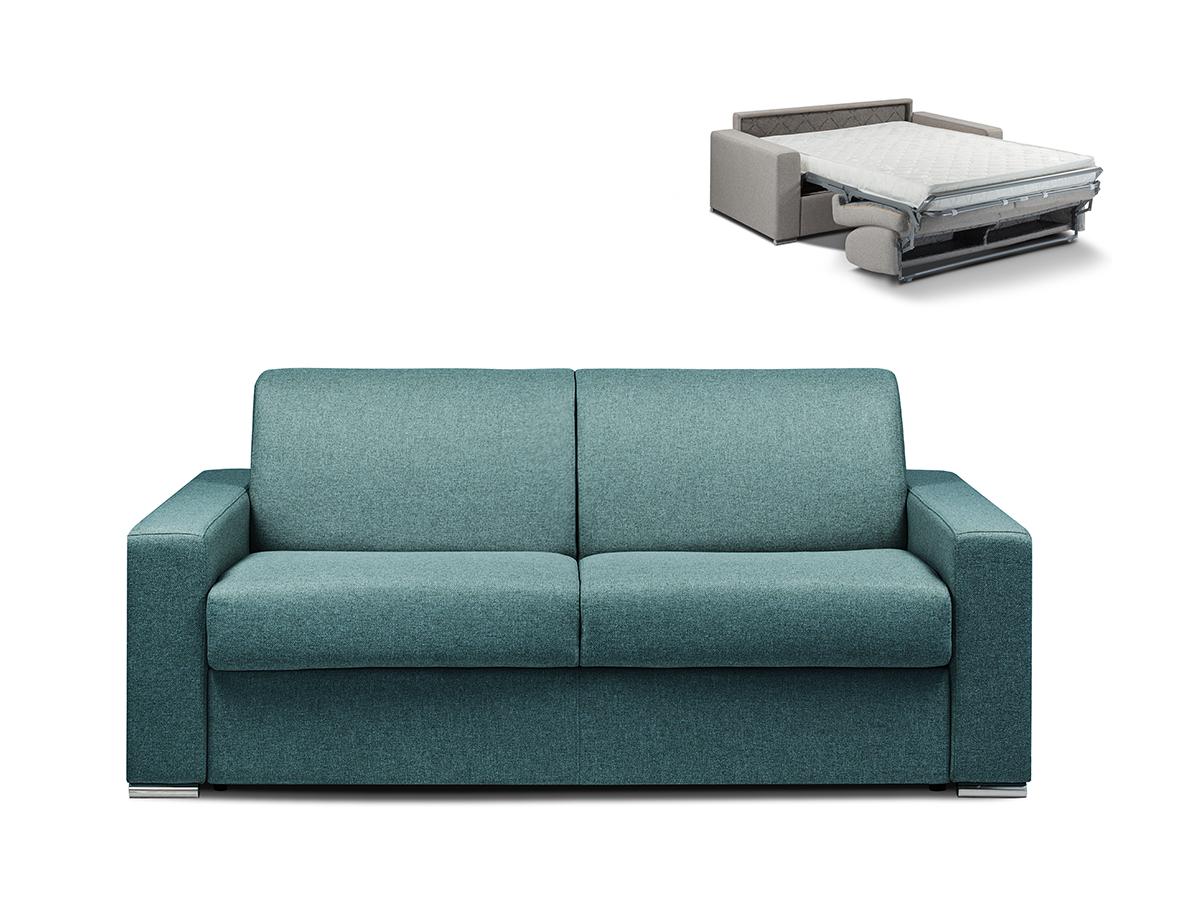 Divano letto a ribalta 3 posti 14 cm tessuto Blu CALITO Divano letto a ribalta 3 posti 14 cm tessuto Blu CALITO