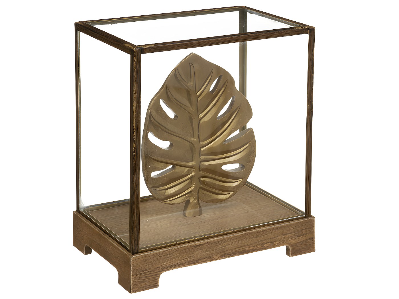 Objet déco à poser Feuille en métal doré dans un cadre en verre H 26 cm