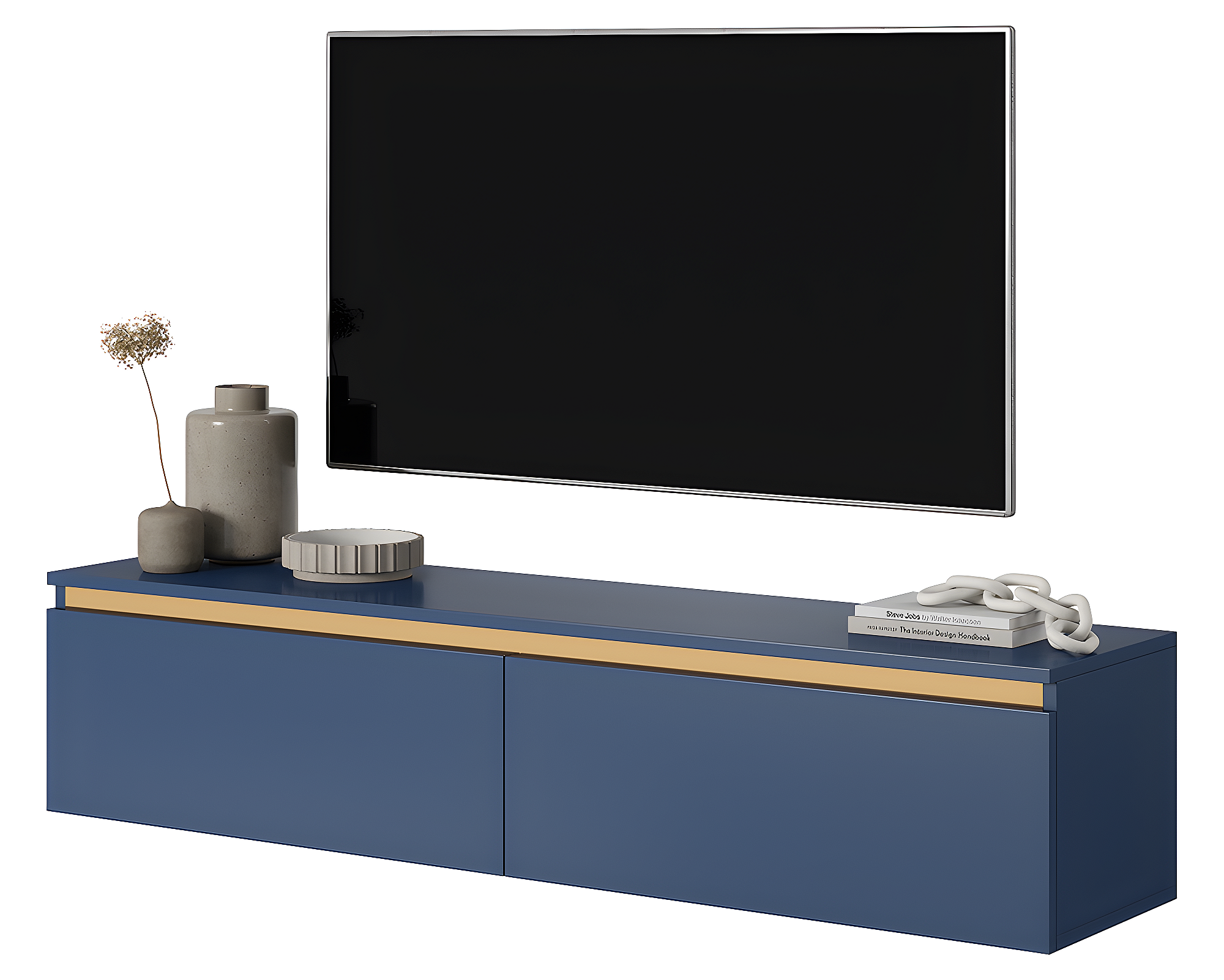 Mobile TV - 140 cm - blu navy e inserto dorato - Seney