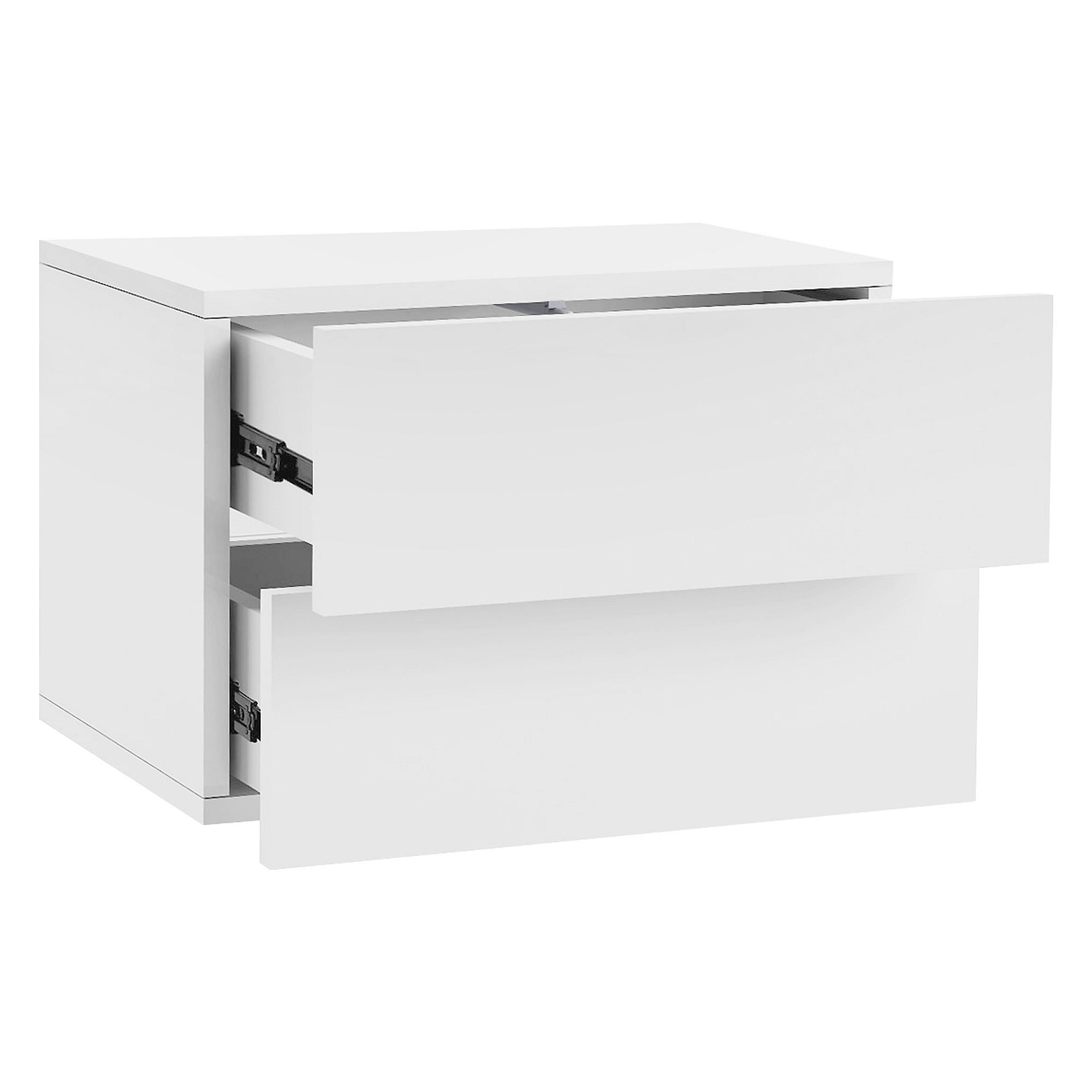 2x Table de nuit suspendue avec 2 tiroirs commode blanc mat ML-Design