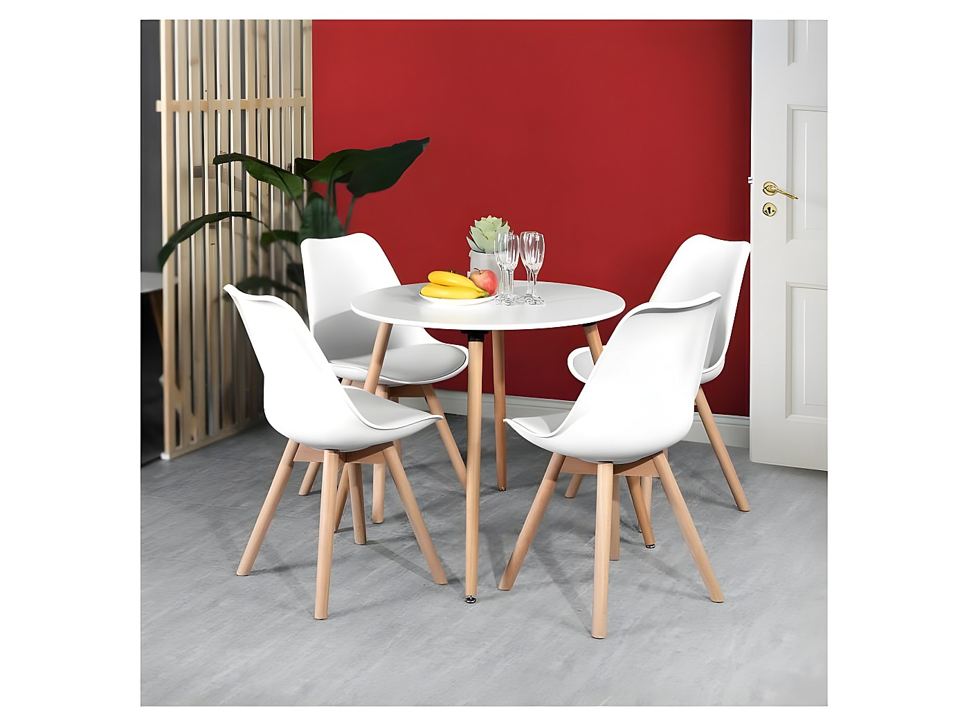 Ensemble table à manger ronde + 4 chaises - Blanc Pieds en métal ...